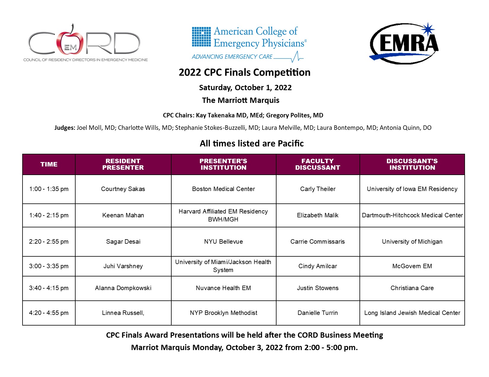 CPC Finals 2022 Schedule